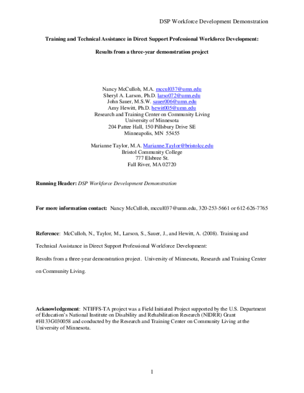 (PDF) Training and Technical Assistance in Direct Support Professional ...