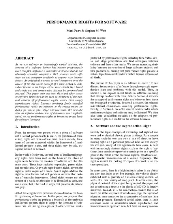 (PDF) Performance Rights for Software