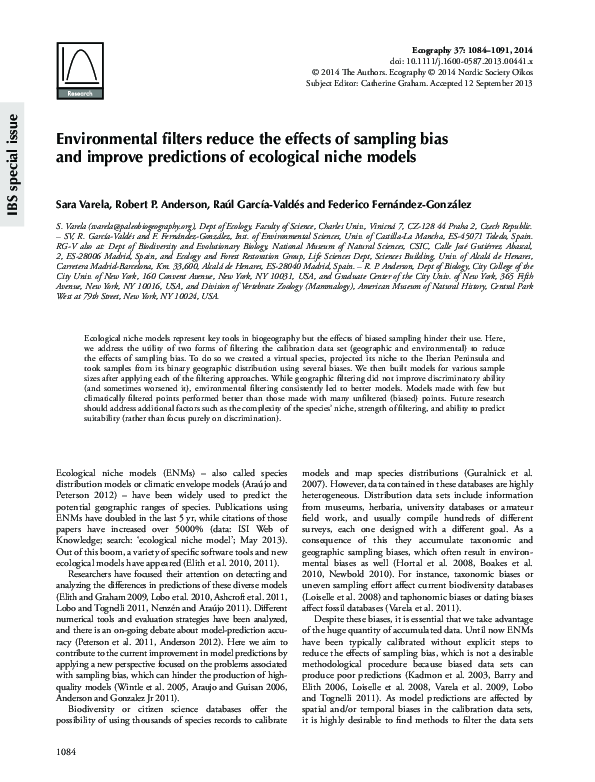 (PDF) Environmental filters reduce the effects of sampling bias and improve predictions of ...