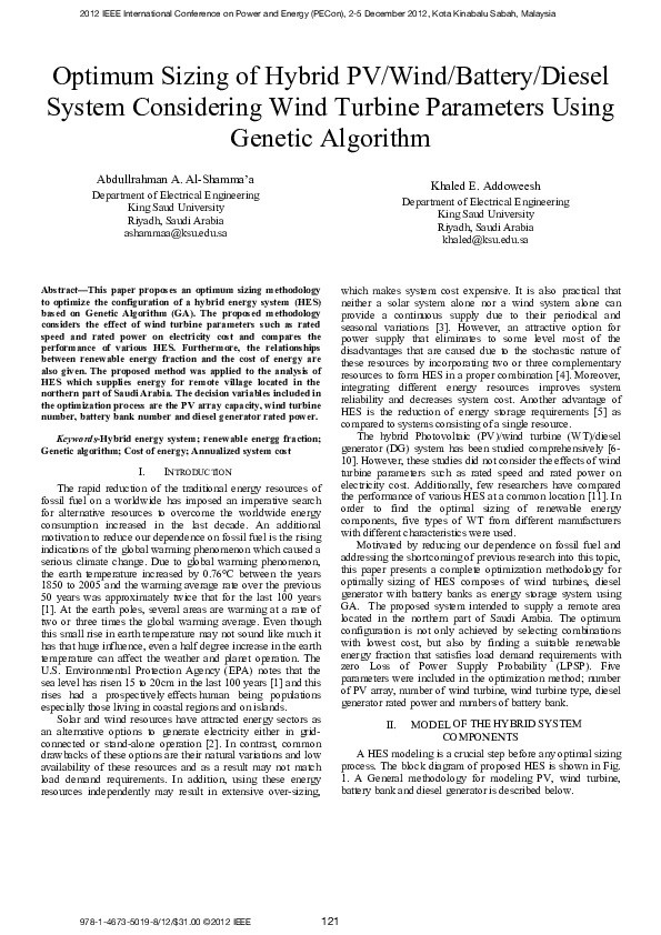 (PDF) Optimum sizing of hybrid PV/wind/battery/diesel system considering wind turbine parameters ...