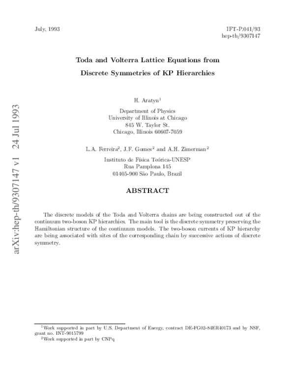 (PDF) Toda and Volterra lattice equations from discrete symmetries of KP hierarchies