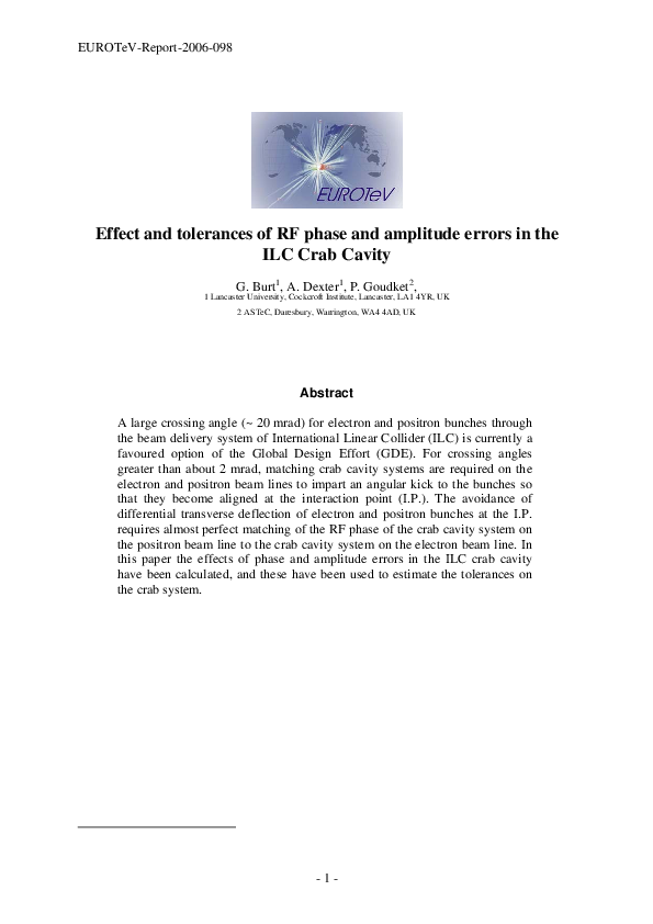 (PDF) Effect and tolerances of RF phase and amplitude errors in the ILC ...