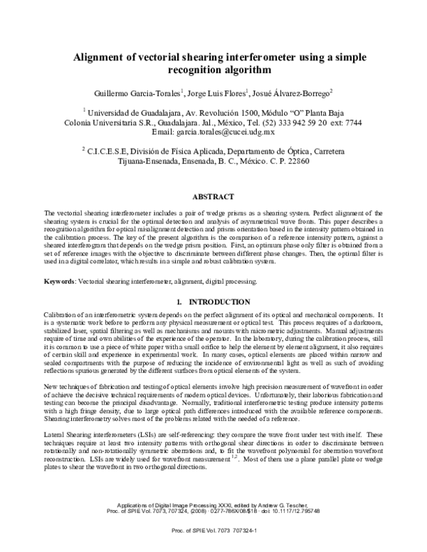 (PDF) Alignment of vectorial shearing interferometer using a simple recognition algorithm