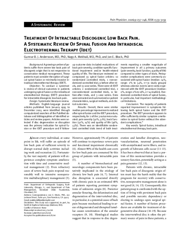 (PDF) Treatment Of Intractable Discogenic Low Back Pain. A Systematic ...