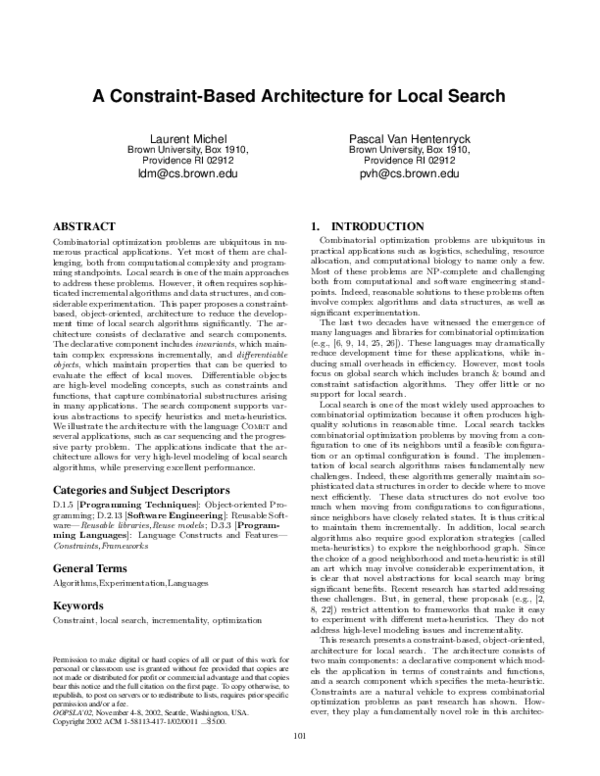 (PDF) A constraint-based architecture for local search