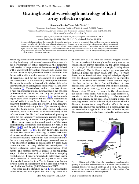 (PDF) Grating-based at-wavelength metrology of hard x-ray reflective optics