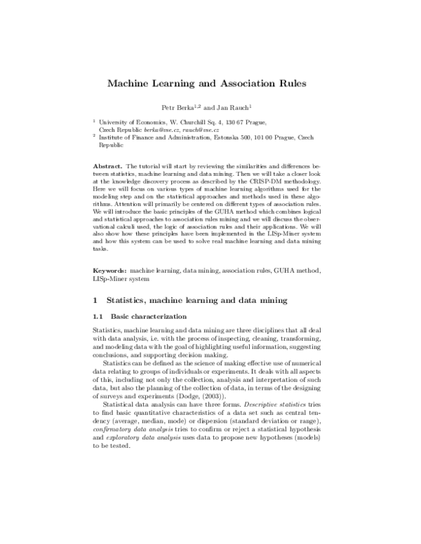 (PDF) Machine Learning and Association Rules