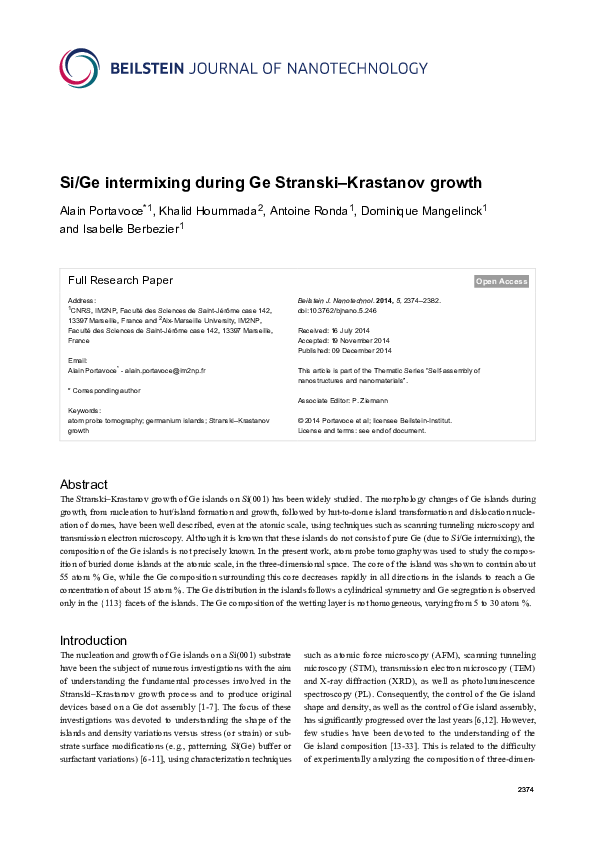 (PDF) Si/Ge intermixing during Ge Stranski-Krastanov growth