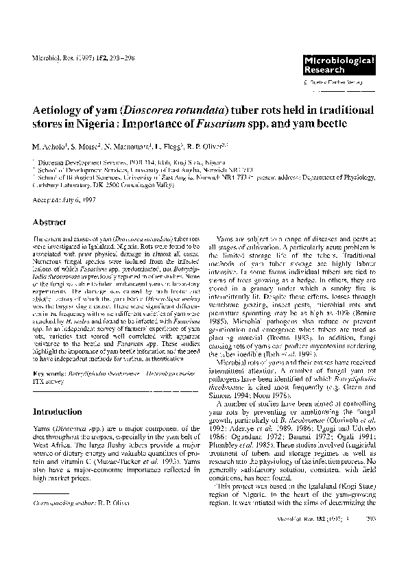 (PDF) Aetiology of yam (Dioscorea rotundata) tuber rots held in ...
