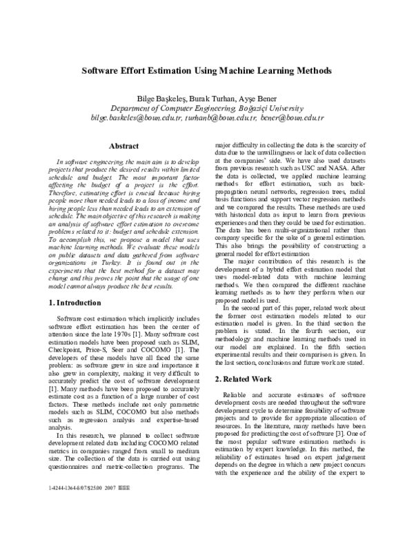 (PDF) Software Effort Estimation Using Machine Learning Methods