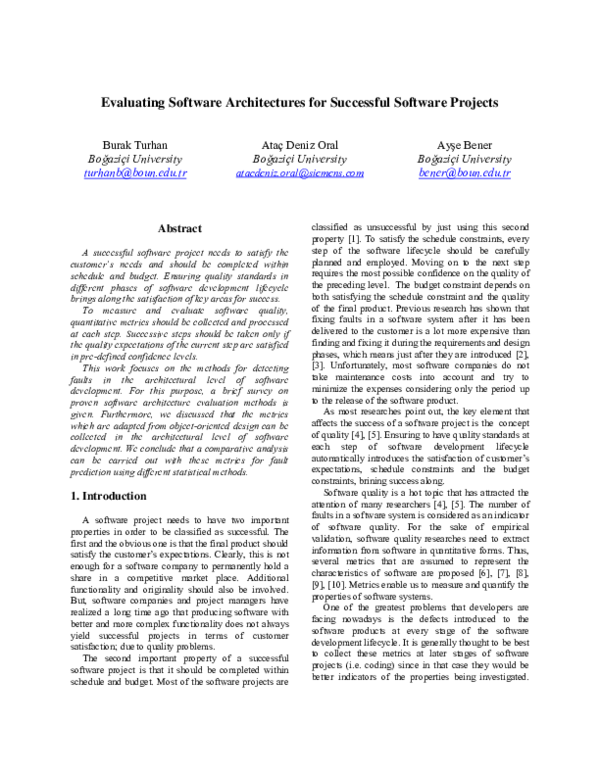 (PDF) Evaluating Software Architectures for Successful Software Projects