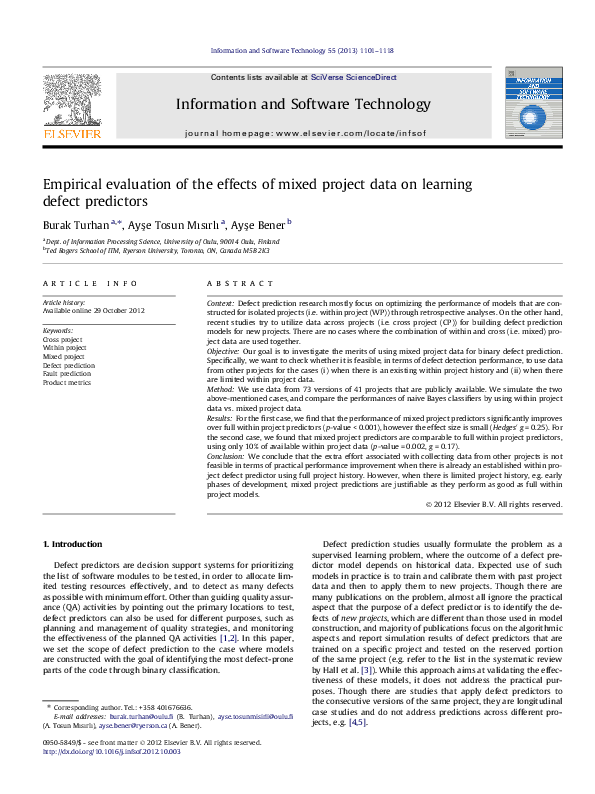 Pdf Empirical Evaluation Of The Effects Of Mixed Project Data On
