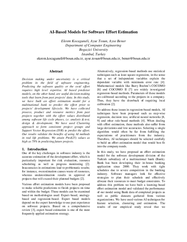 (PDF) AI-Based Models for Software Effort Estimation