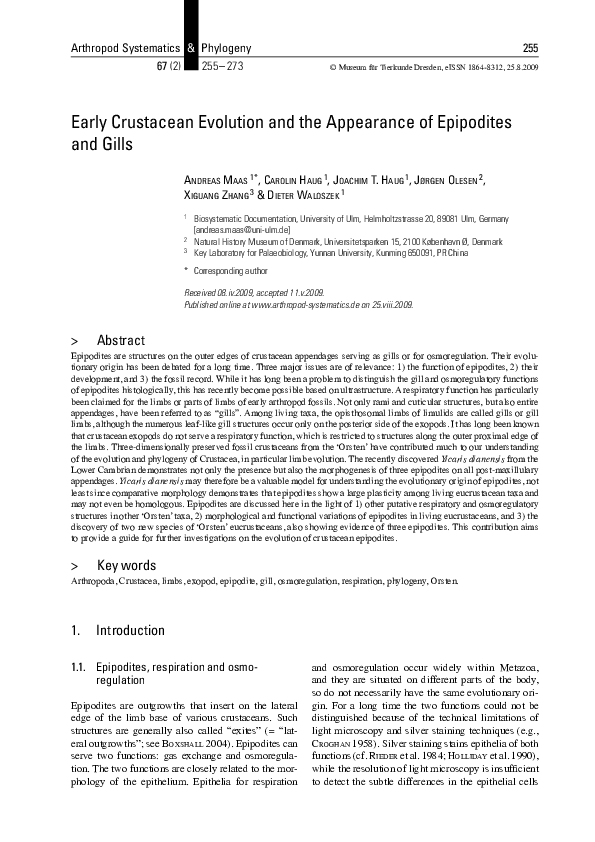 (PDF) Early crustacean evolution and the appearance of epipodites and gills
