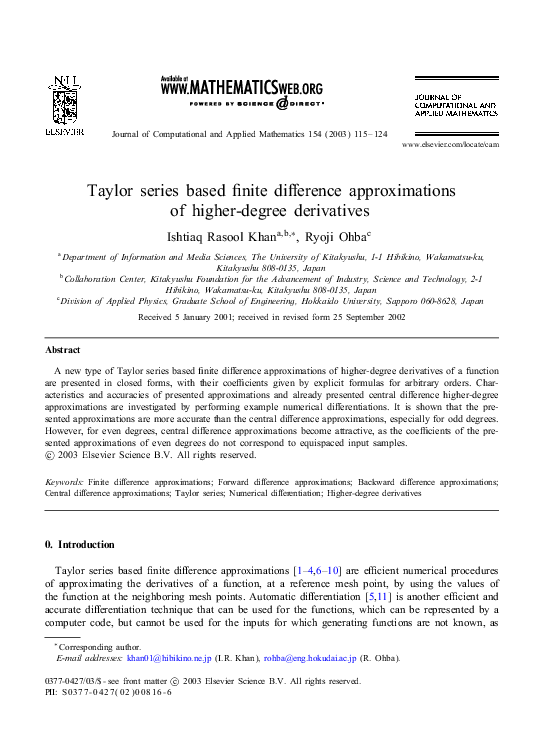 (PDF) Taylor series based finite difference approximations of higher ...
