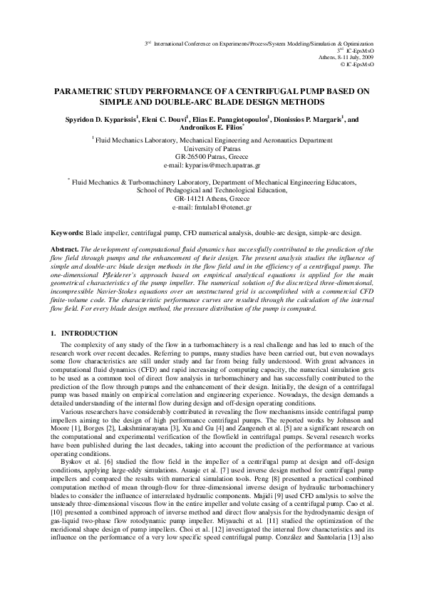 (PDF) Parametric Study Performance of a Centrifugal Pump Based on ...