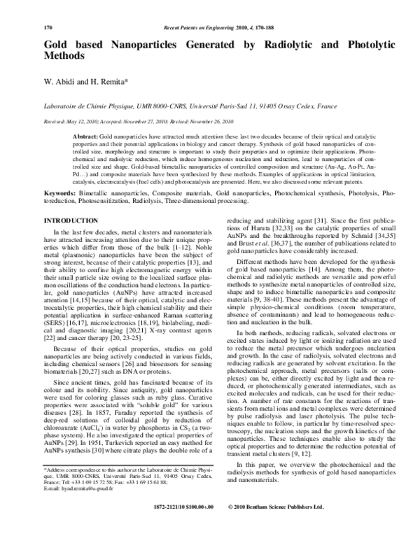 (PDF) Gold based Nanoparticles Generated by Radiolytic and Photolytic ...