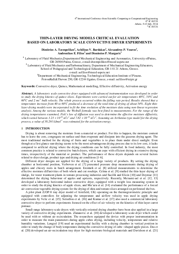 (PDF) Thin-layer drying models critical evaluation based on laboratory scale convective dryer ...