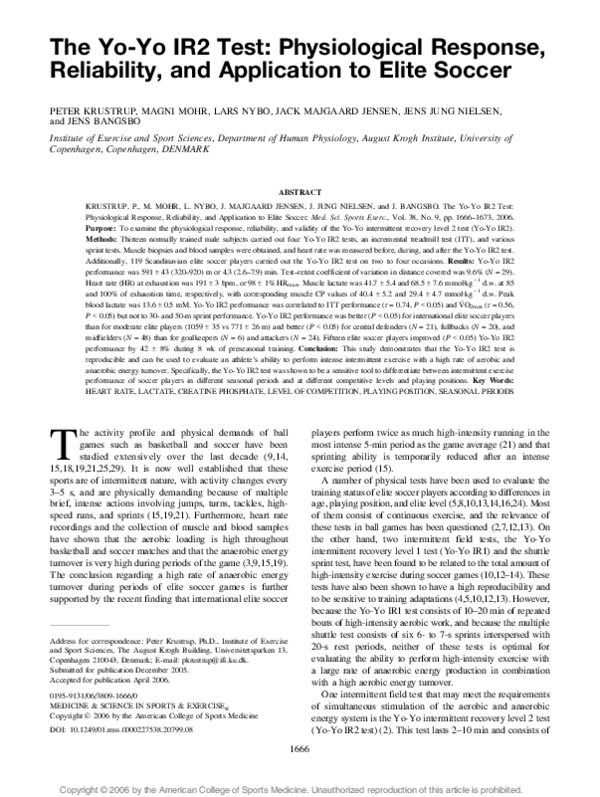 (PDF) The Yo-Yo IR2 test: physiological response, reliability, and ...