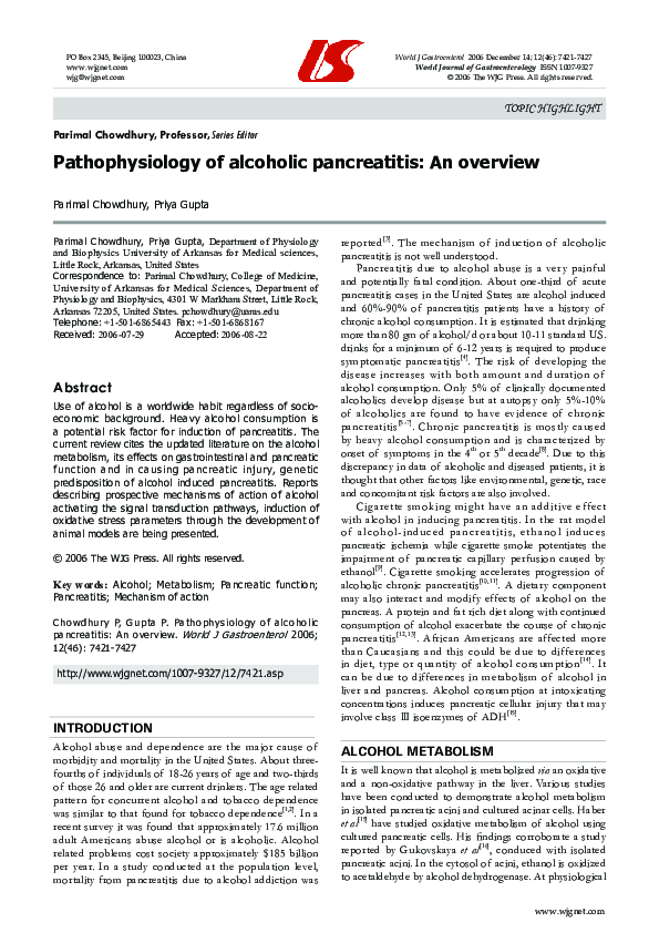 (PDF) Pathophysiology of Alcoholic Pancreatitis: An Overview