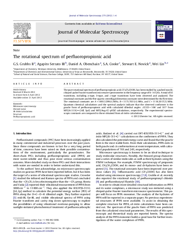(PDF) The rotational spectrum of perfluoropropionic acid
