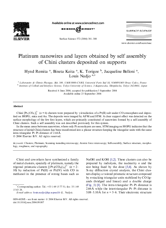 (PDF) Platinum nanowires and layers obtained by self assembly of Chini ...