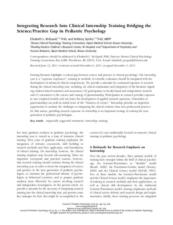 (PDF) Integrating Research Into Clinical Internship Training Bridging ...