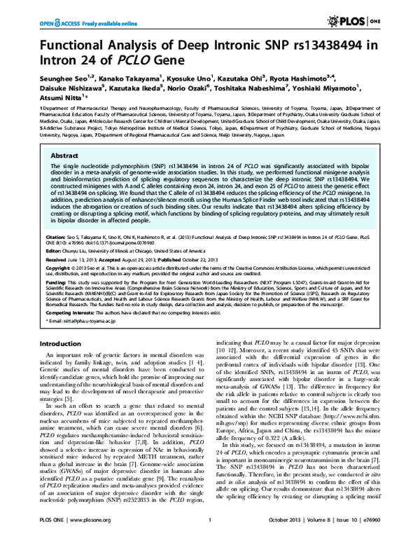 (PDF) Functional Analysis of Deep Intronic SNP rs13438494 in Intron 24 ...