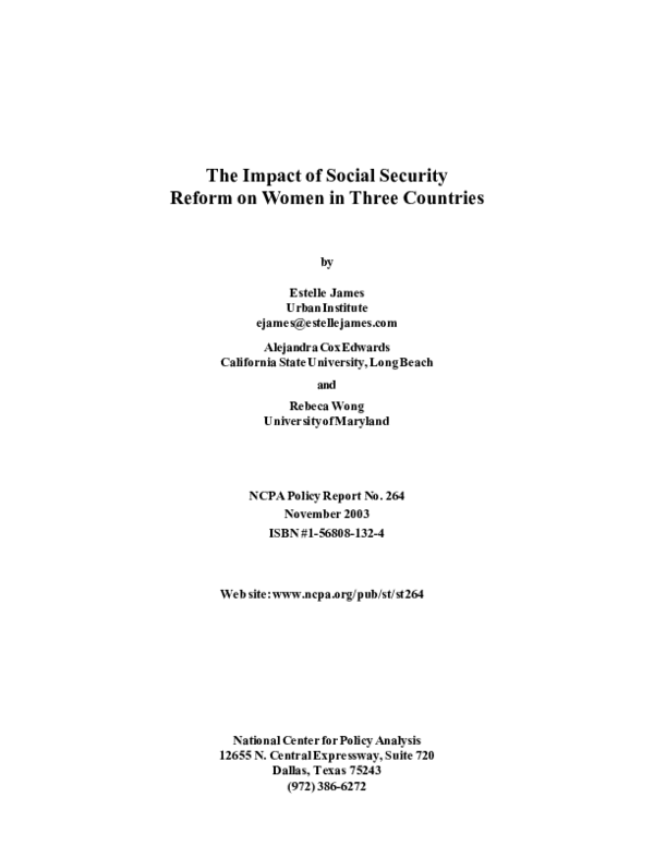 (PDF) The impact of Social Security reform on women in three Countries