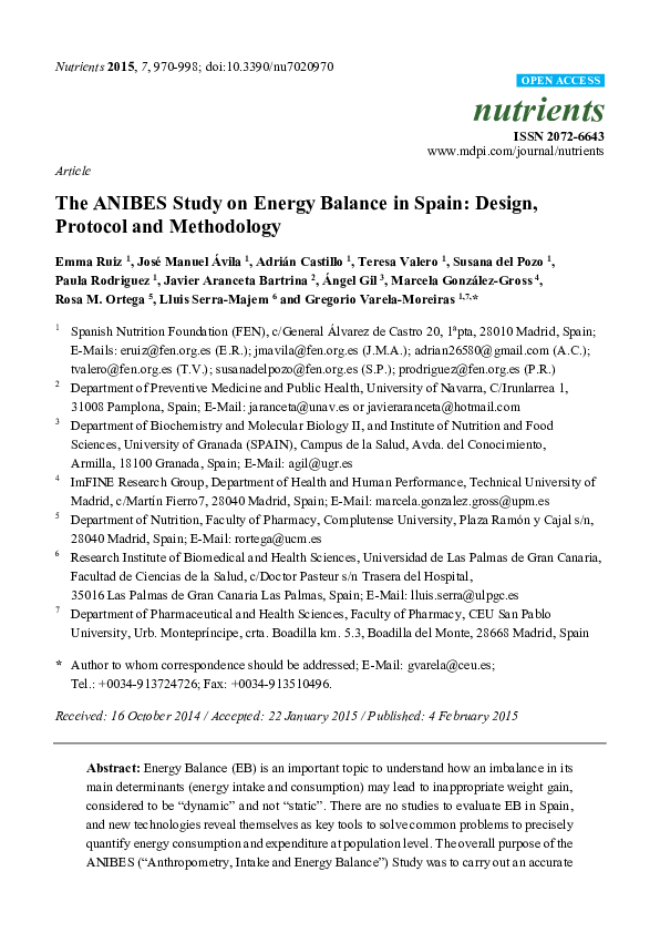 (PDF) The ANIBES Study on Energy Balance in Spain: Design, Protocol and ...