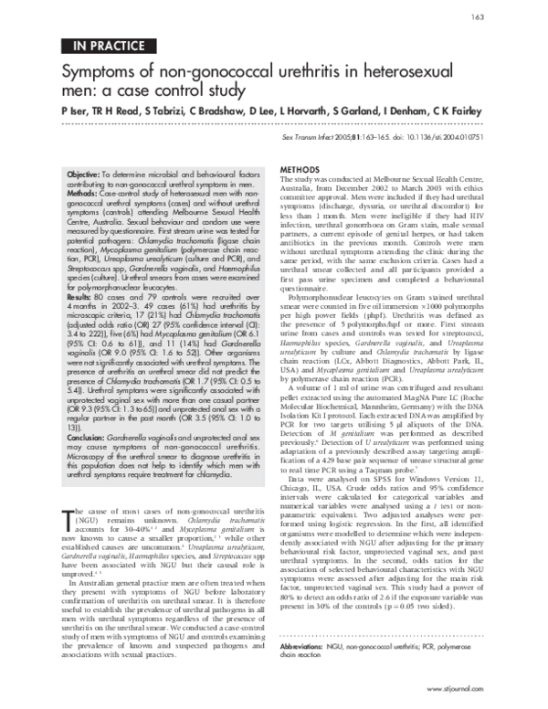 (PDF) Symptoms of non-gonococcal urethritis in heterosexual men: a case control study