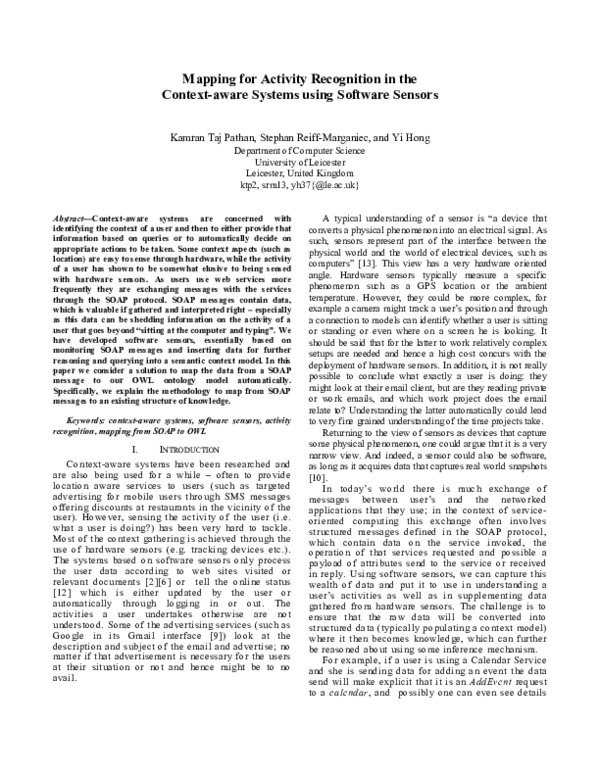 Pdf Mapping For Activity Recognition In The Context Aware Systems Using Software Sensors