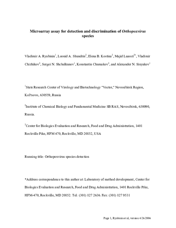 Pdf [an Oligonucleotide Microarray For Detection And Discrimination Of Orthopoxviruses Based