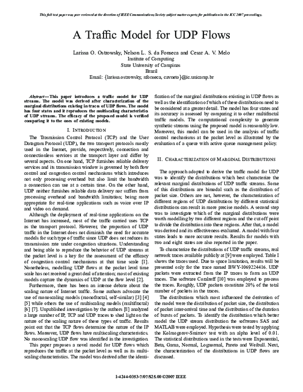 (PDF) A Traffic Model for UDP Flows