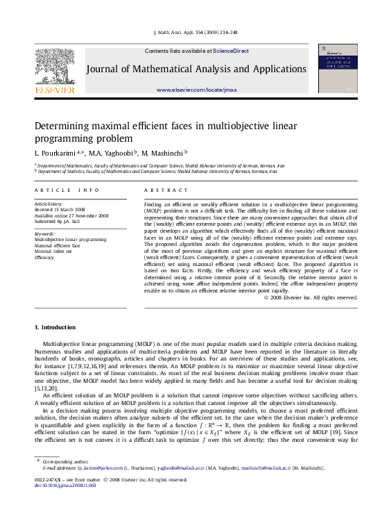 Pdf Determining Maximal Efficient Faces In Multiobjective Linear