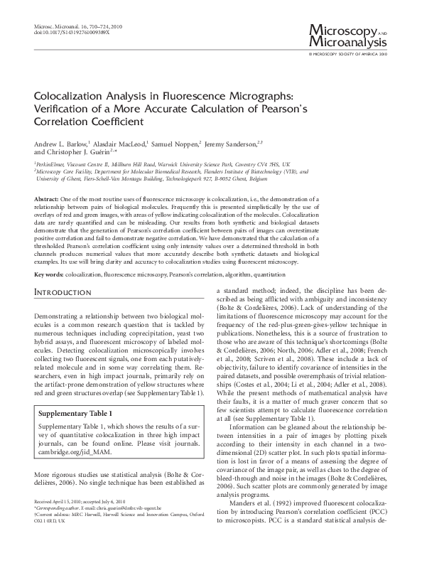 (PDF) Colocalization analysis in fluorescence micrographs: verification ...