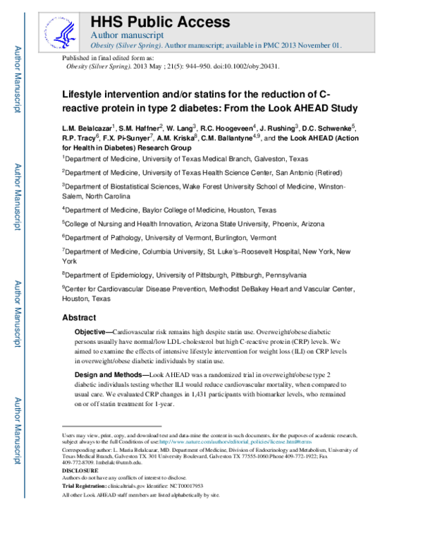 (PDF) Lifestyle intervention and/or statins for the reduction of C ...