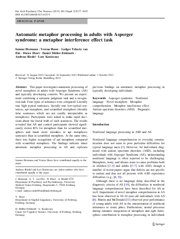 (PDF) Automatic metaphor processing in adults with Asperger syndrome: a metaphor interference ...
