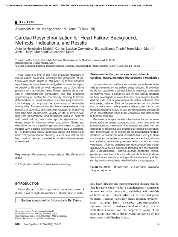 (PDF) Cardiac Resynchronization for Heart Failure: Background, Methods ...