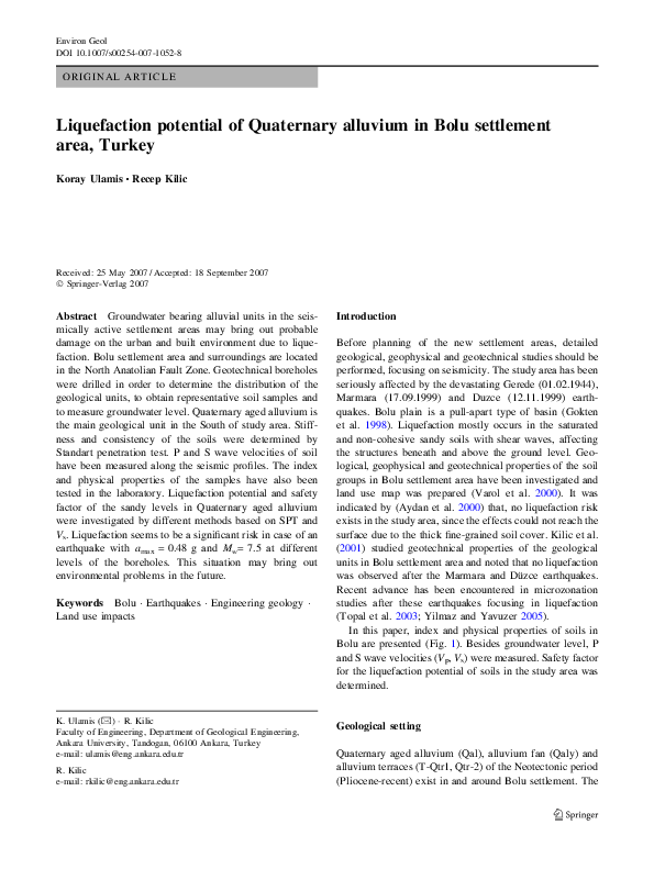 (PDF) Liquefaction potential of Quaternary alluvium in Bolu settlement ...