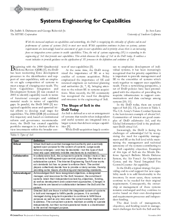 (PDF) Systems Engineering for Capabilities