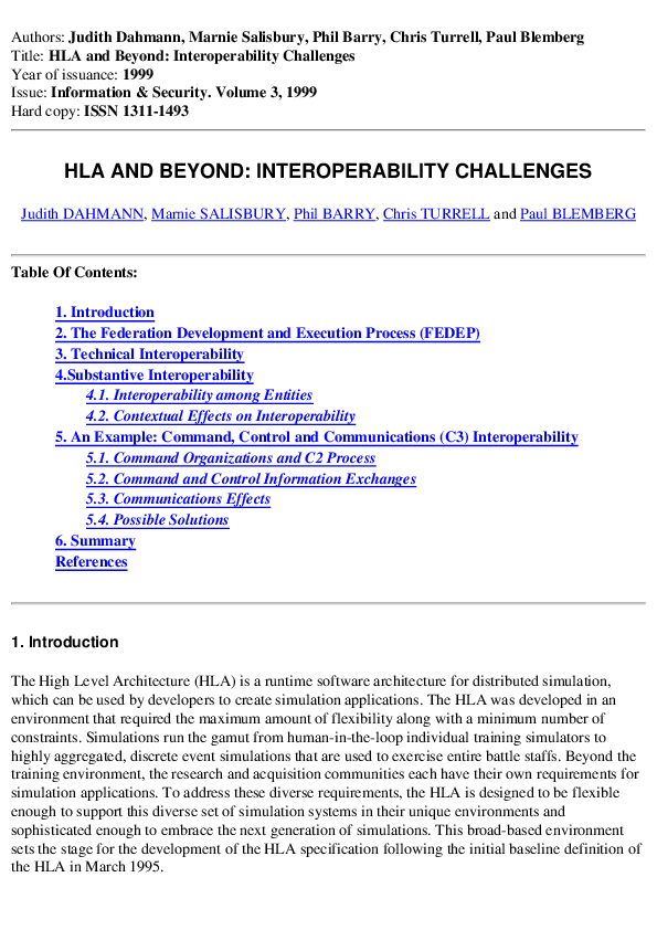 (PDF) HLA and Beyond: Interoperability Challenges