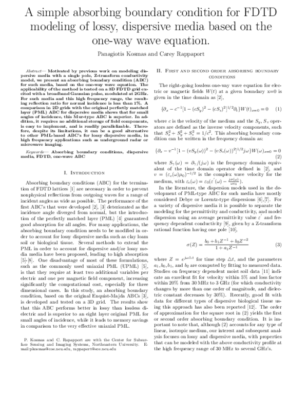 (PDF) A Simple Absorbing Boundary Condition for FDTD Modeling of Lossy, Dispersive Media Based ...