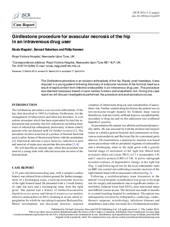 (PDF) Girdlestone procedure for avascular necrosis of the hip in an ...