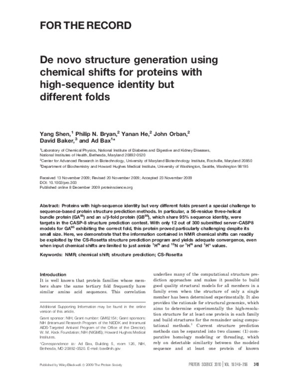 (PDF) De novo structure generation using chemical shifts for proteins ...