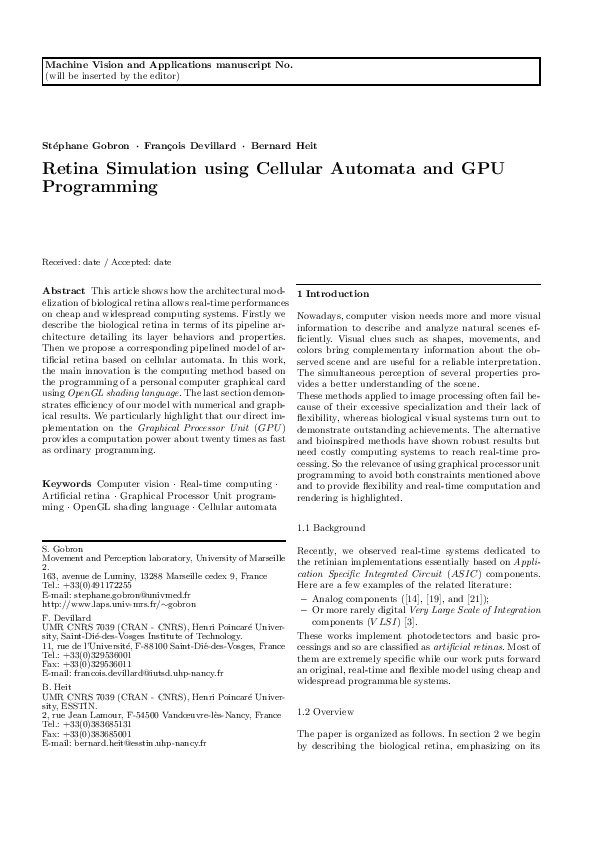 Pdf Retina Simulation Using Cellular Automata And Gpu Programming
