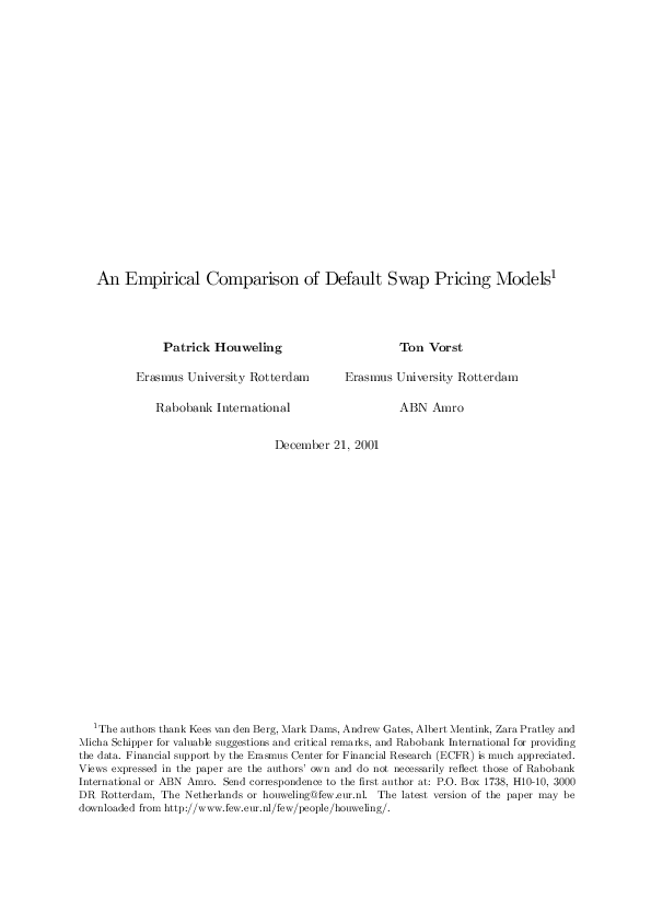 (PDF) An Empirical Comparison of Default Swap Pricing Models | Ton C.f ...