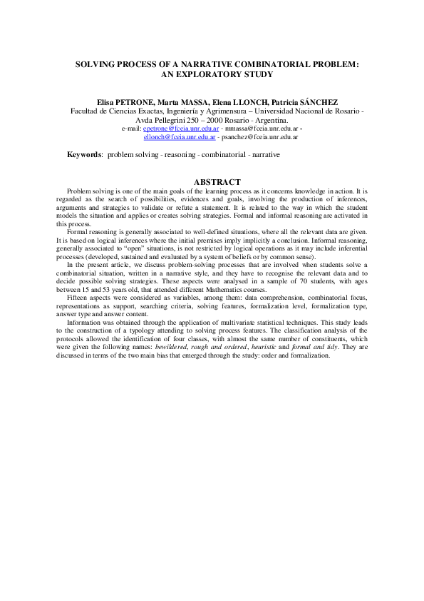 (PDF) Solving Process of a Narrative Combinatorial Problem : An ...