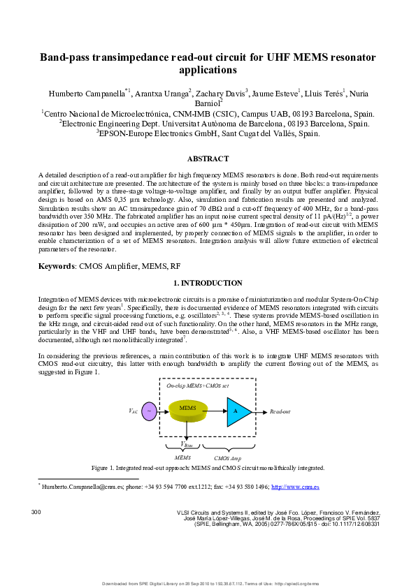 (PDF) Band-pass transimpedance read-out circuit for UHF MEMS resonator applications