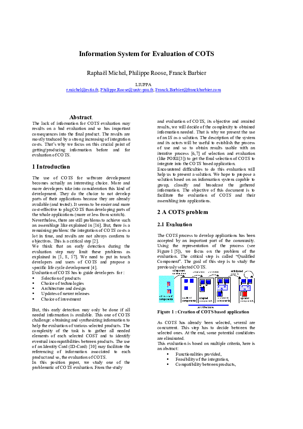 (PDF) Information system for evaluation of COTS